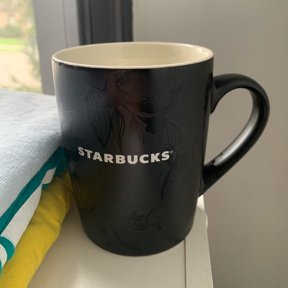 Starbucks | Kitchen | Starbucks Black Matte Mug With Floral Botanical ...